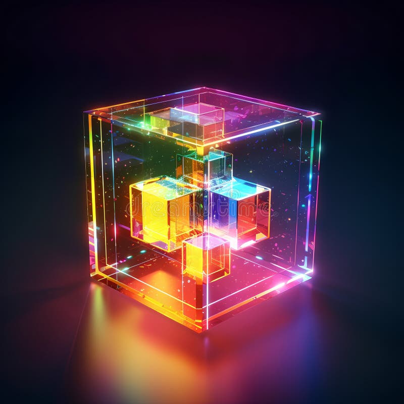 Abstract 3d Cube with Colorful Lights on Dark Background. Vector ...