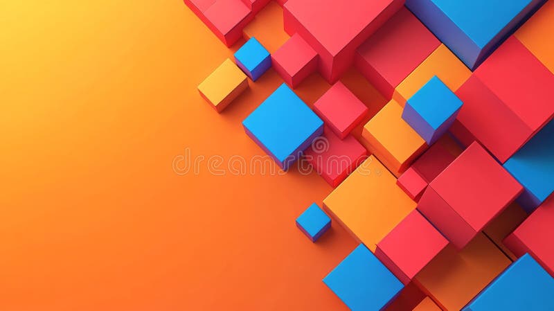 Abstract 3D Cube Composition Orange, Red, Blue Blocks, Abstract Background, Geometric Design 3D ...