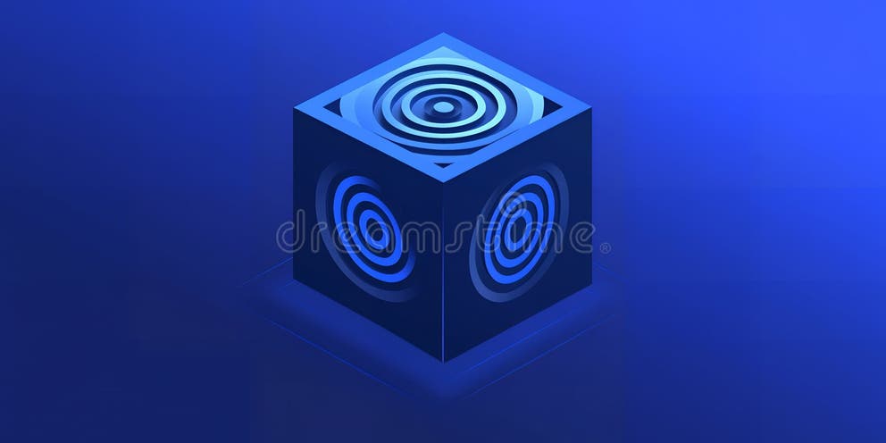 Abstract 3D Cube with Concentric Circles Pattern Blue Technology ...