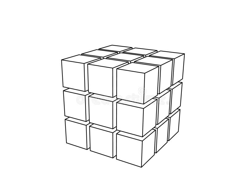 Abstract 3d Cube from Cubes. Vector Outline Illustration Stock Vector ...