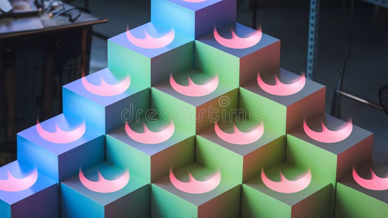 Abstract 3D Cubes Pyramid with Pink Glowing High Quality Image Stock ...