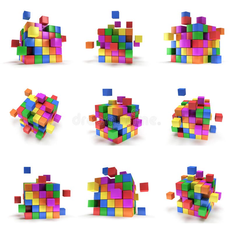 Abstract 3d cubes. set stock illustration. Illustration of building ...