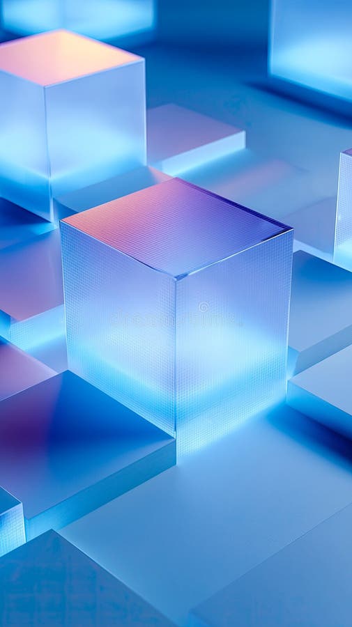 Abstract 3D Cubes with Translucent Layers in Periwinkle, Pale Blue ...