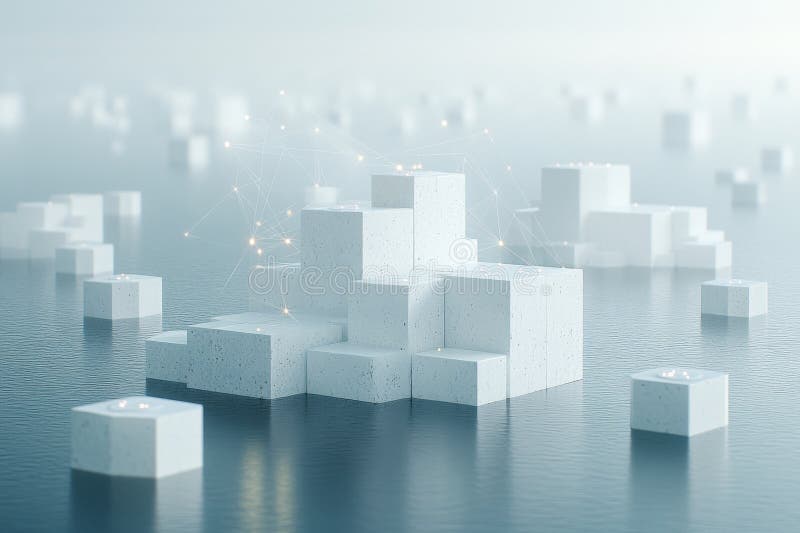 Abstract 3D Cubes on a White Background Symbolizing Data Processing and ...