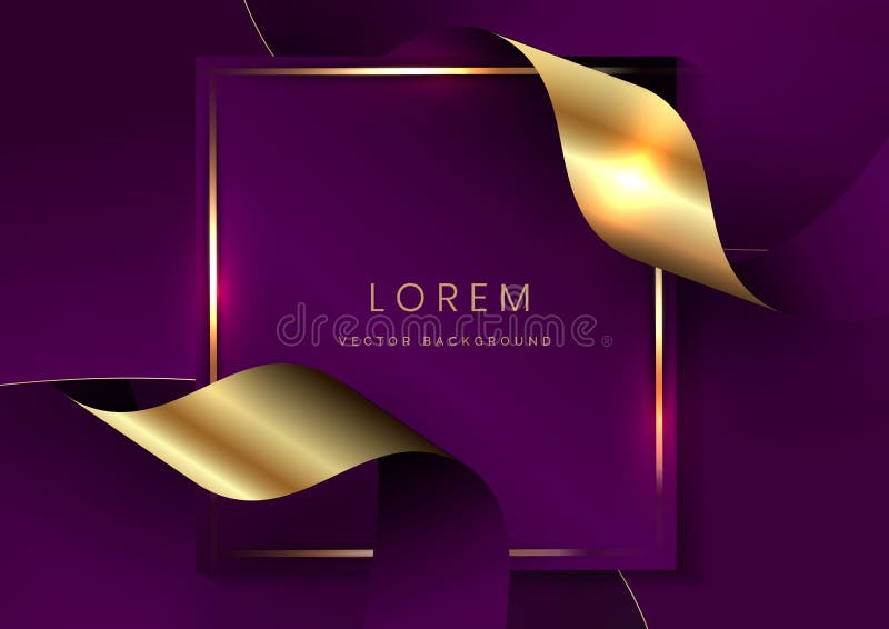 Abstract 3d Curved Violet and Gold Ribbon on Violet Background with ...