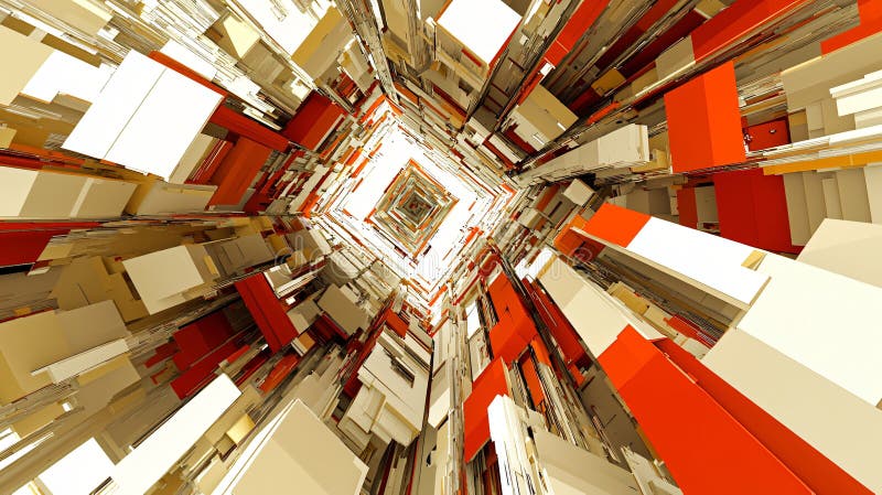 Abstract 3D Digital Art Red and Beige Geometric Structure Infinite ...