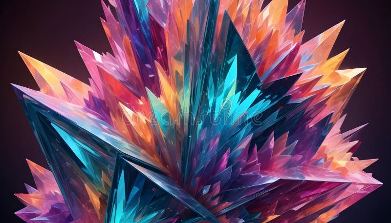 An Abstract, 3D Digital Render of a Cluster of Brightly Colored, Sharp ...