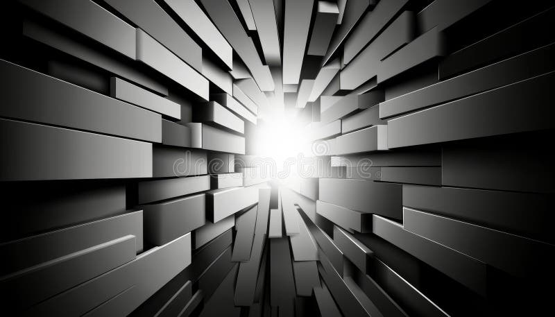 Abstract 3D Dimensional Rectangular Cubes Leading To Bright Light ...