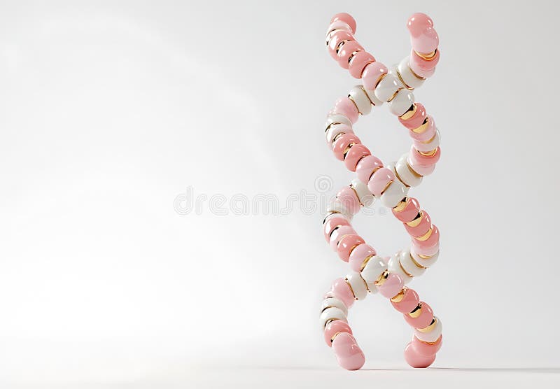 Abstract 3D DNA Model in Pink and White with Gold Accents Stock ...
