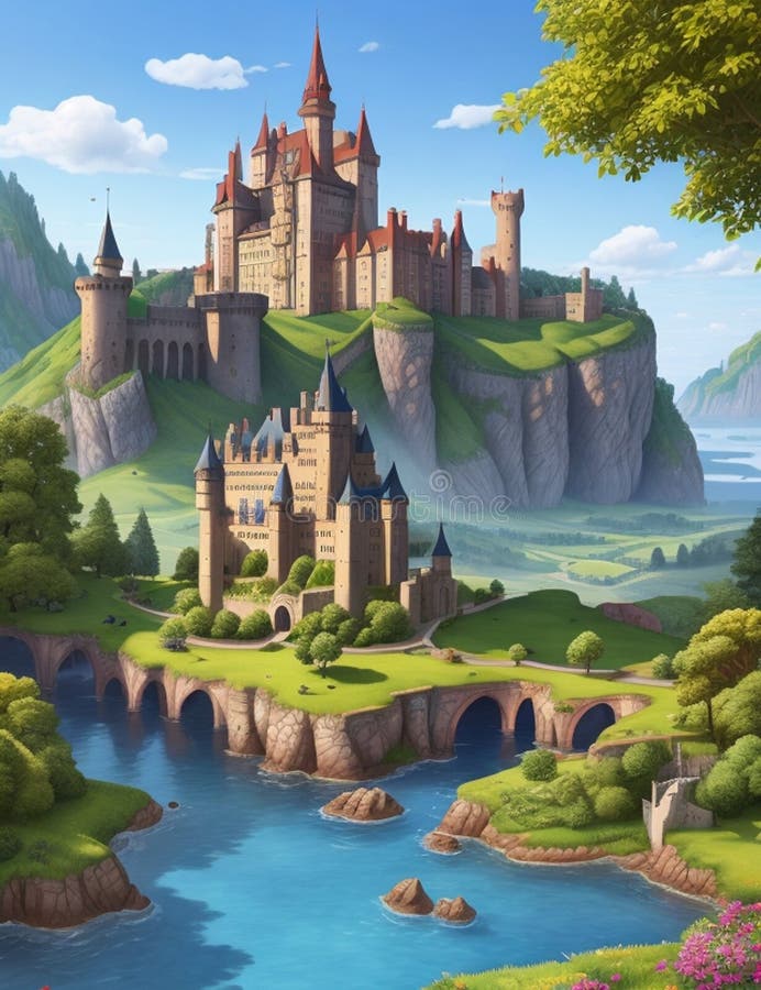 3d Effect - a Centered View of a Majestic Castle Stock Illustration ...