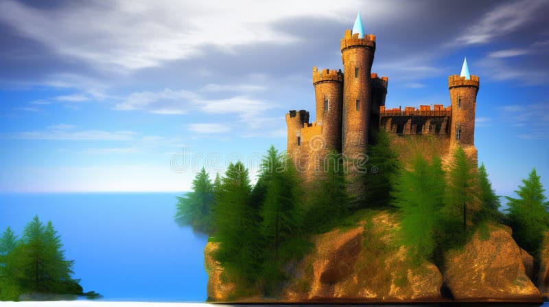 3d Effect - Cliff Castle Ocean Coast - Ai-generated Stock Illustration ...