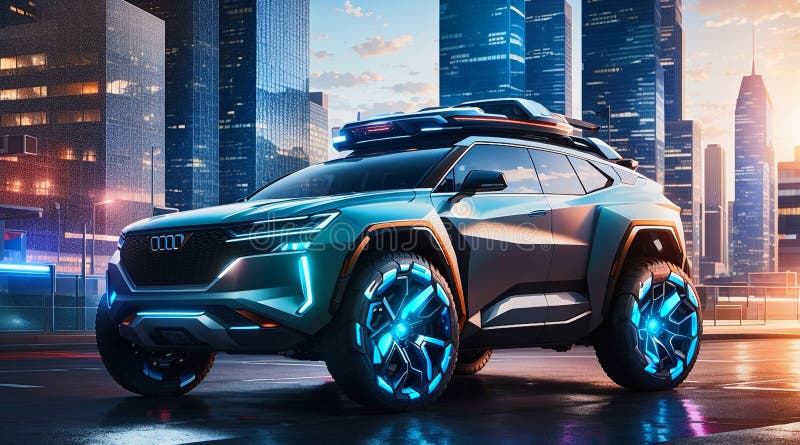 3d effect - futuristic suv stock illustration. Illustration of effect ...