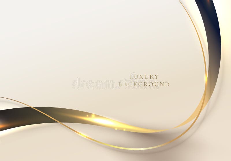 Abstract 3D Elegant Golden Wave Lines and Lighting Effect on Cream ...