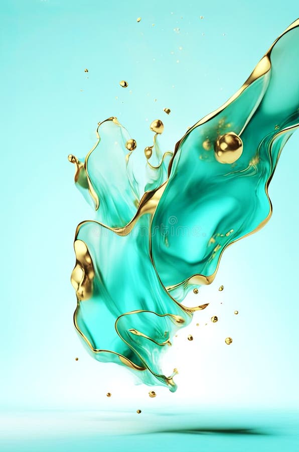 Abstract 3D Elegant Splash or Wave of Green Liquid with Elements of ...
