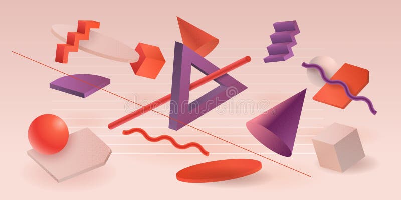 Abstract 3D Elements. Geometric Colorful Art Composition with Bright ...