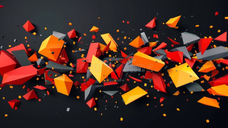 Abstract 3D Explosion of Colorful Geometric Shapes on Dark Background ...