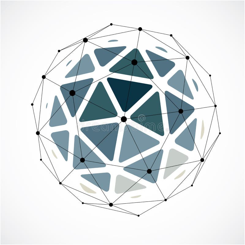 Abstract 3d Faceted Figure with Connected Black Lines and Dots. Stock ...