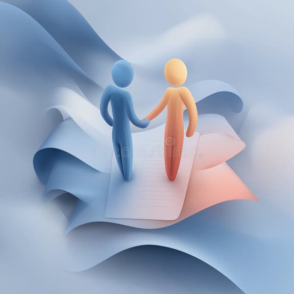 Abstract 3D Figures Shaking Hands Over Woven Document Stock ...