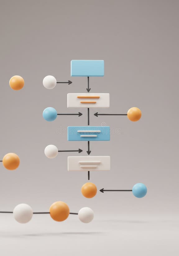 Abstract 3D Flowchart with Pastel Spheres and Arrows Stock Illustration ...