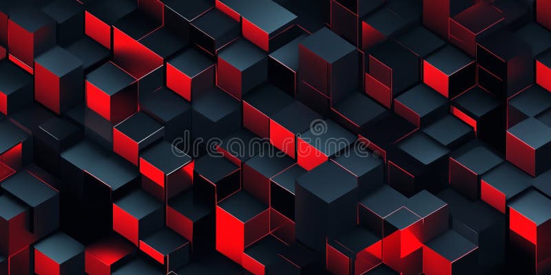 Abstract 3D Geometric Background with Red and Black Cubes Creating a ...