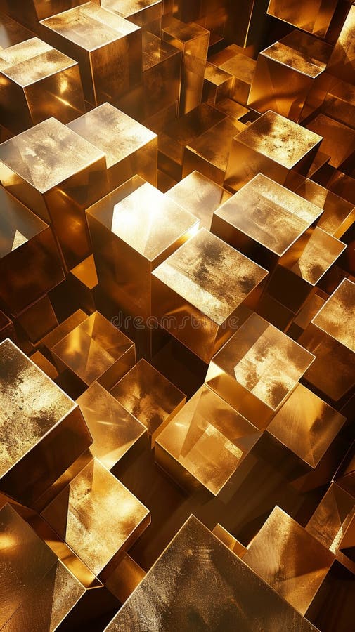 Abstract 3D Geometric Gold Structures, Top View. Luxury and Opulence ...