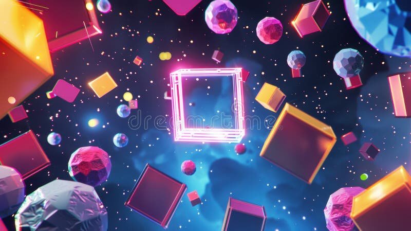 Abstract 3D Geometric Shapes Floating in Space Stock Illustration ...