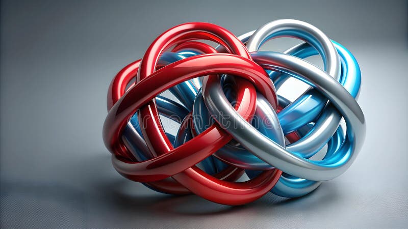 Abstract 3D Geometric Shapes Intertwined in a Vibrant Red, Blue, and ...