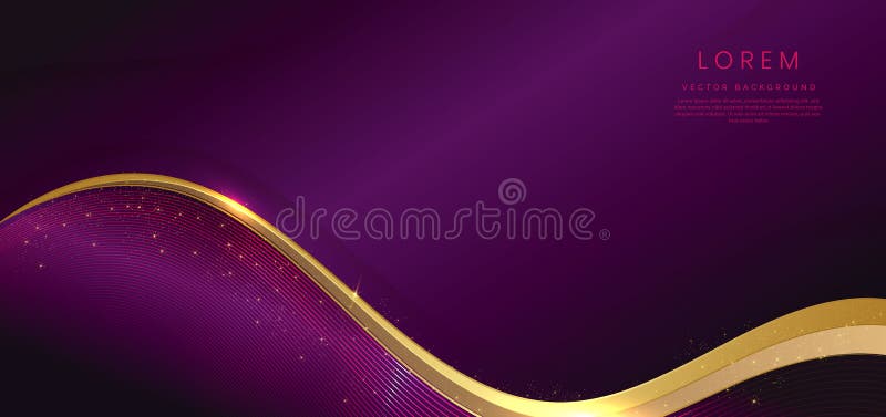 Abstract 3d Gold Curved Ribbon on Violet Background with Lighting ...