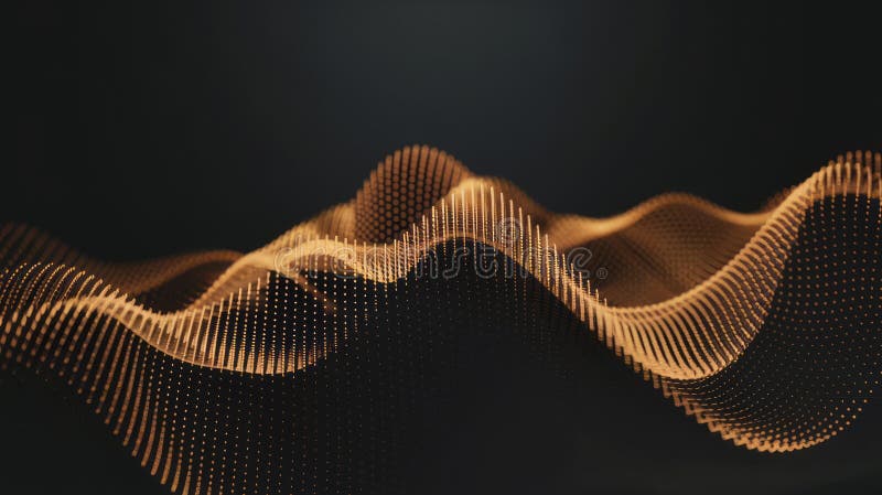 Abstract 3d Gold Flow Wave on Dark Background. Future Mesh or Sound ...