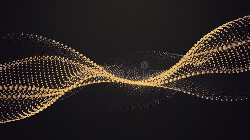 Abstract 3d Gold Flow Wave on Dark Background. Future Mesh or Sound ...