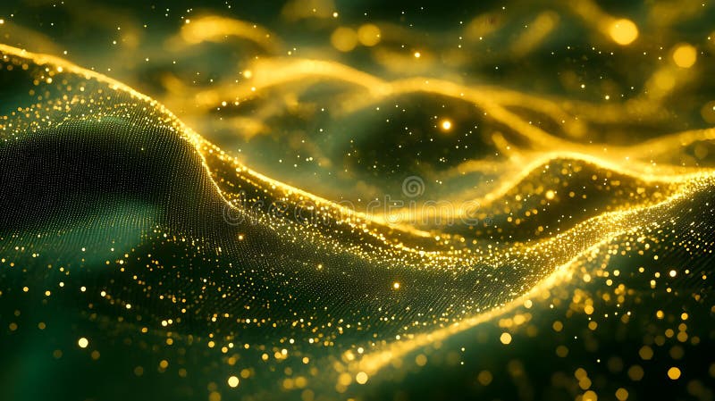 Abstract 3D Green and Gold Background with Glowing Lights Stock ...