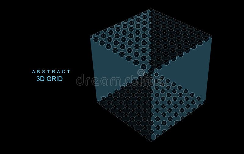 Abstract 3D Grid Cube. from Blue Dots and Lines. Primitive Object. 3D ...