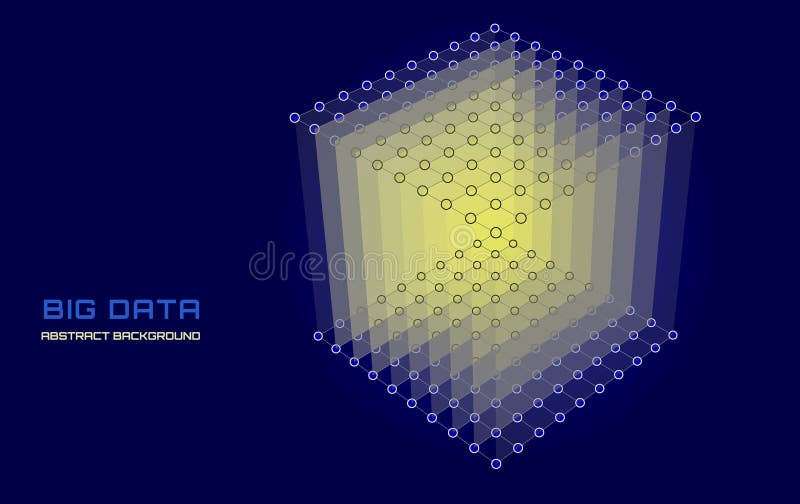 Abstract 3D Grid Cube. from Dots and Lines on Blue. Primitive Object ...