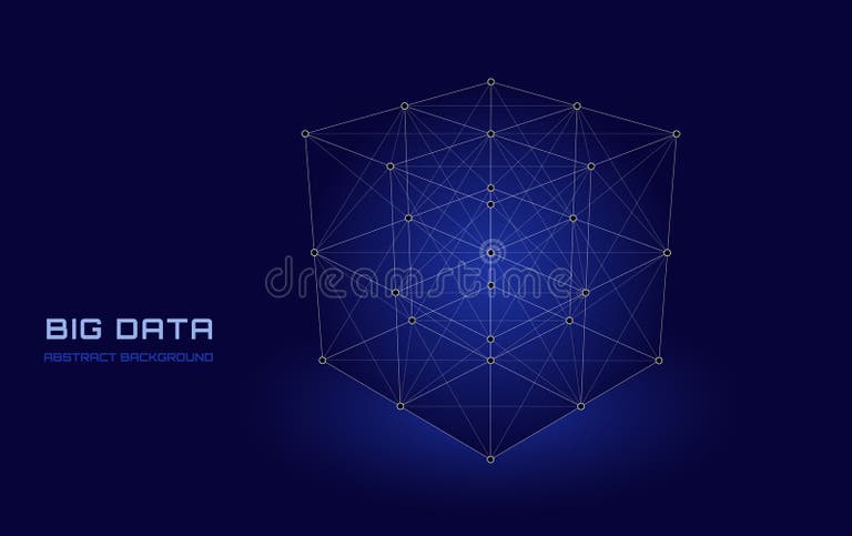 Abstract 3D Grid Cube. from Dots and Lines on Blue. Primitive Object ...