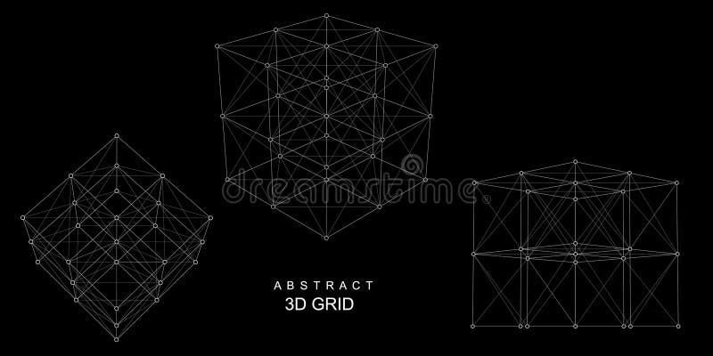 Abstract 3D Grid Cube. from Dots and Lines. Primitive Object. 3D ...
