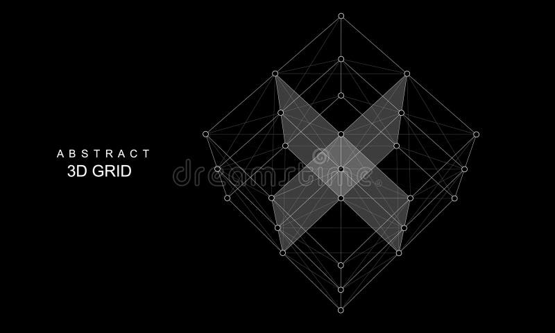 Abstract 3D Grid Cube. from Dots and Lines. Primitive Object. 3D ...