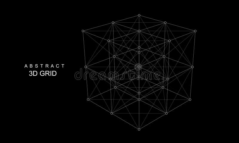 Abstract 3D Grid Cube. from Dots and Lines. Primitive Object. 3D ...
