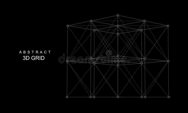 Abstract 3D Grid Cube. from Dots and Lines. Primitive Object. 3D ...