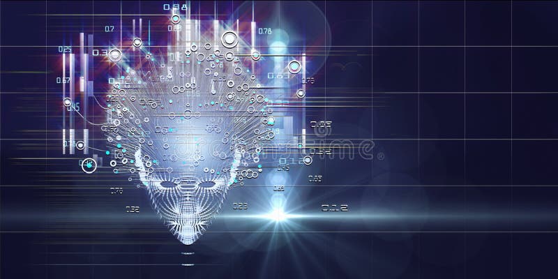 Abstract 3d Grid of Head Front View and Data. Artificial Intelligence ...