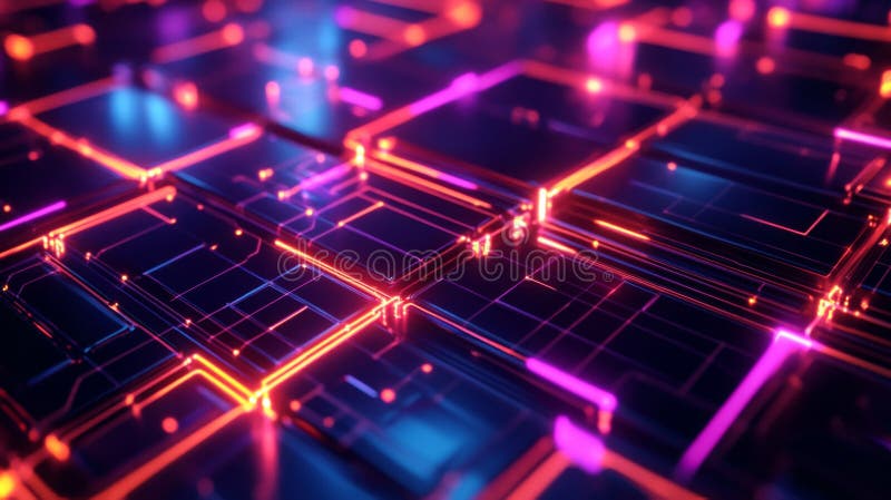 Abstract 3D Grid with Neon Lights Stock Illustration - Illustration of ...