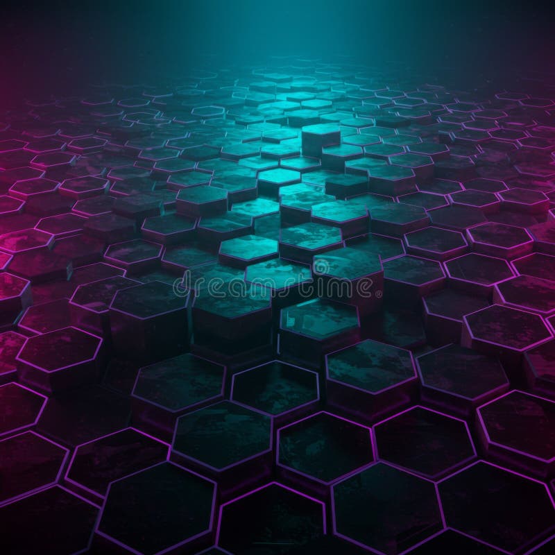 Abstract 3D Hexagon Pattern with Neon Gradient Stock Illustration ...
