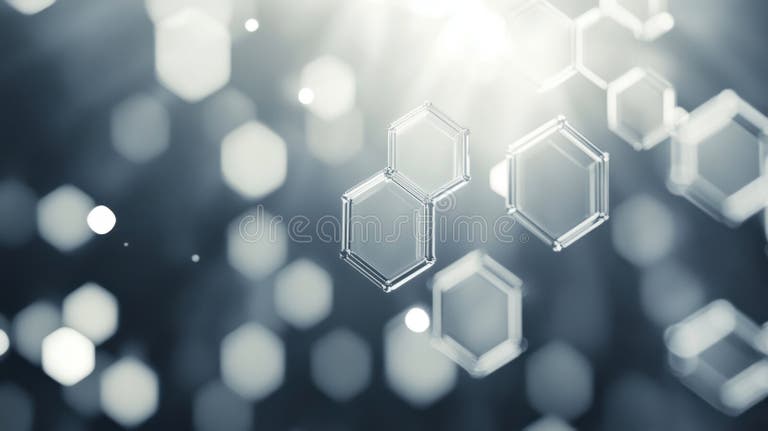 Abstract 3D Hexagonal Shapes with Bokeh Lights and Sun Rays Background ...