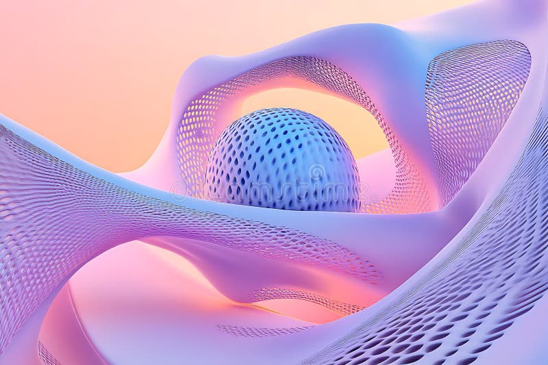 Abstract 3D Hollow Sphere with Geometric Shapes on Pastel Gradient ...