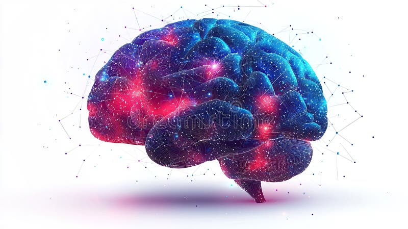 Abstract 3D Human Brain Model with Glowing Nodes and Connections ...