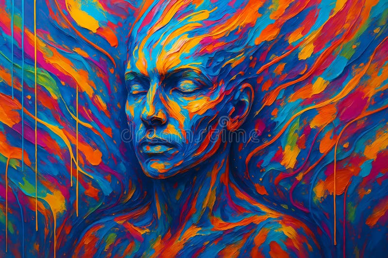 Abstract 3D Human Face Emerging from Vibrant Color Swirls Stock ...