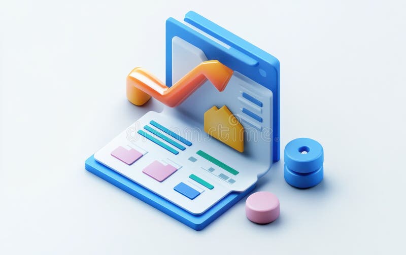 Abstract 3D Icon Depicting a Graph and Colorful Geometric Elements ...