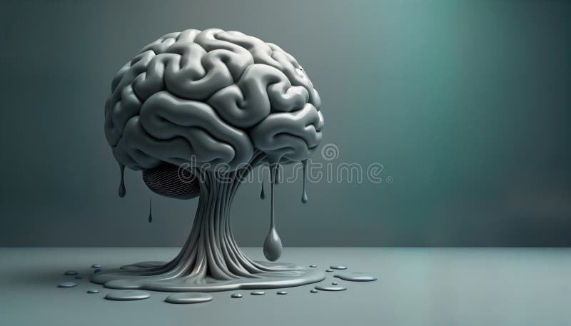 Abstract 3D Illustration of Brain Melting. Liquid Flows Down Brain ...