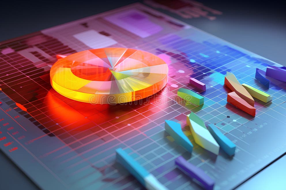Abstract 3d Illustration of Colorful Pie Chart on Digital Technology ...