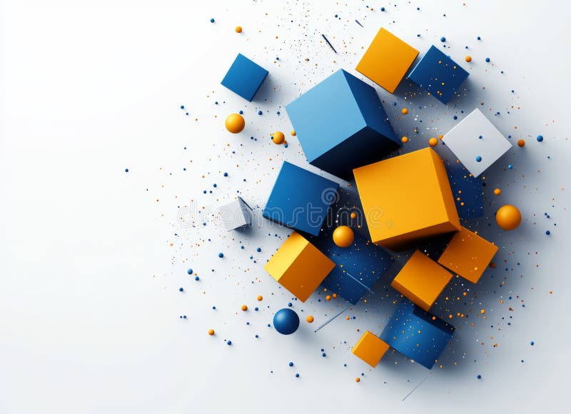 An Abstract 3D Illustration of Connected Cubes and Spheres, Lit by a ...