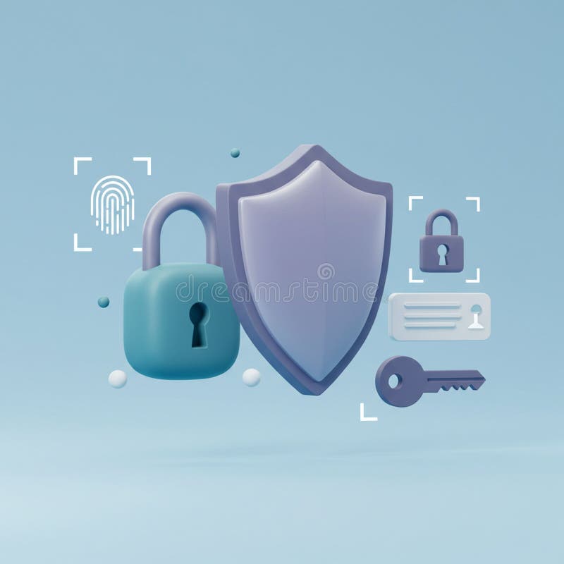 Abstract 3D Illustration Featuring a Large Shield and a Lock As Central ...